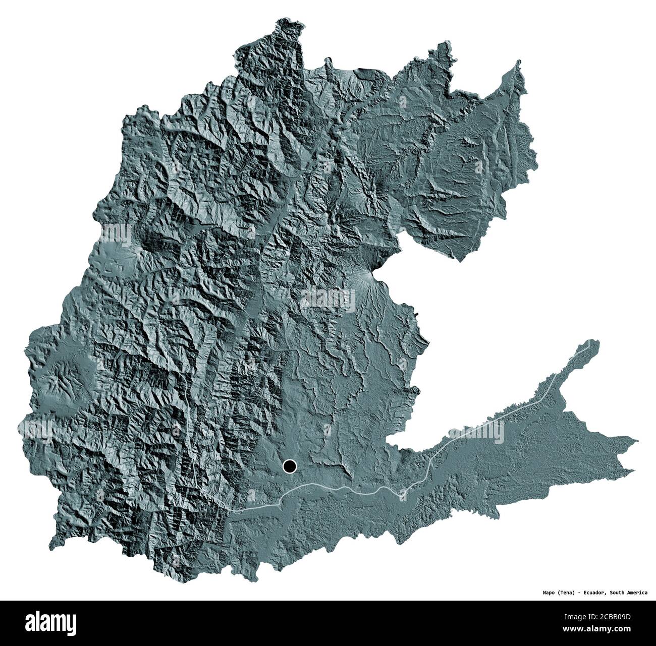 Shape of Napo, province of Ecuador, with its capital isolated on white ...