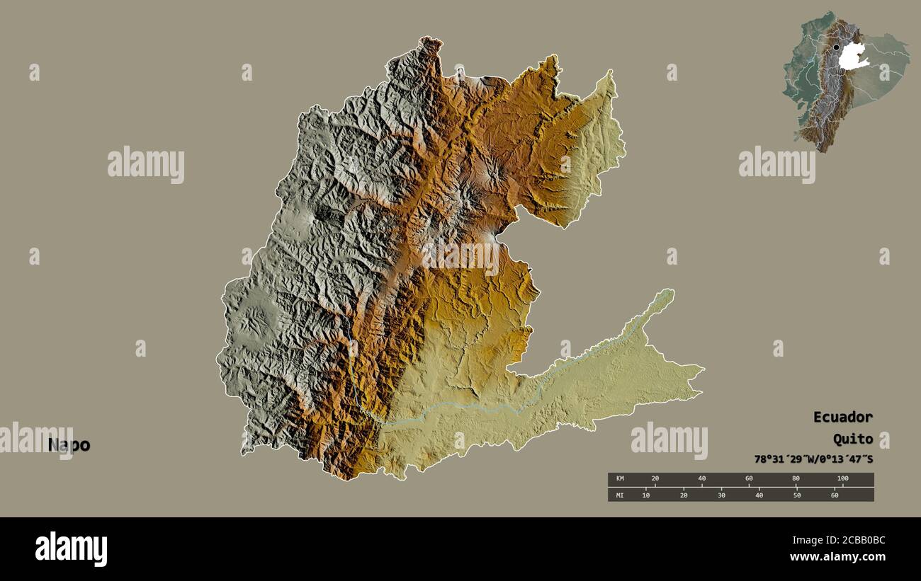 Shape of Napo, province of Ecuador, with its capital isolated on solid ...