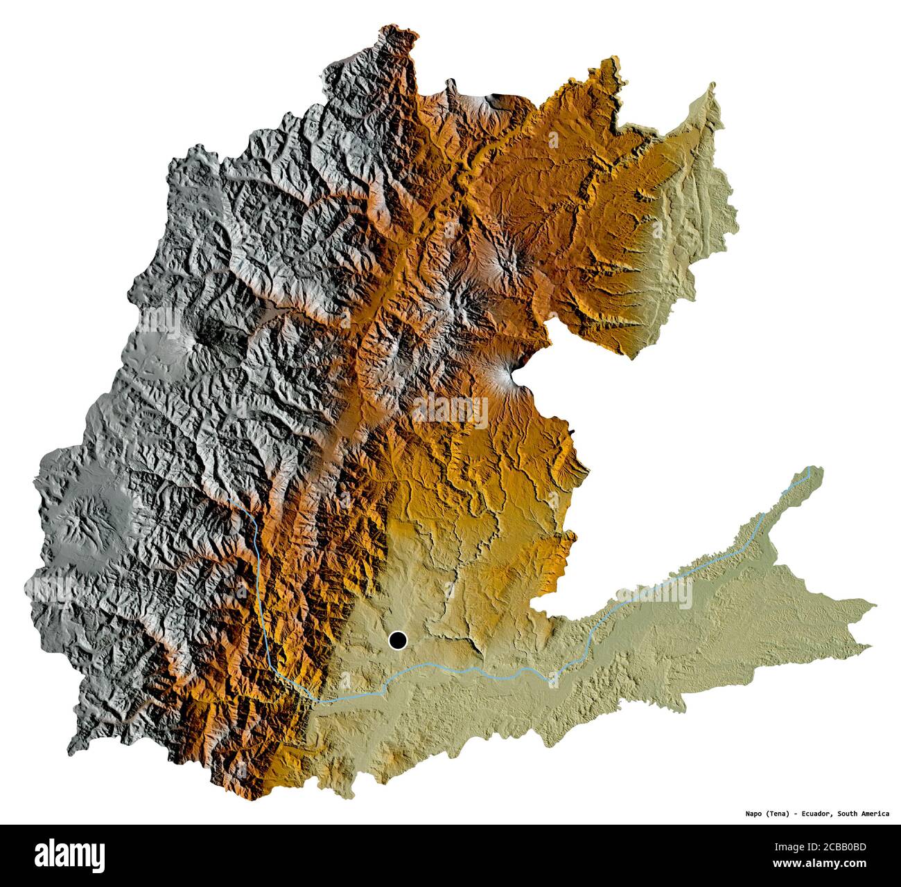 Shape of Napo, province of Ecuador, with its capital isolated on white ...