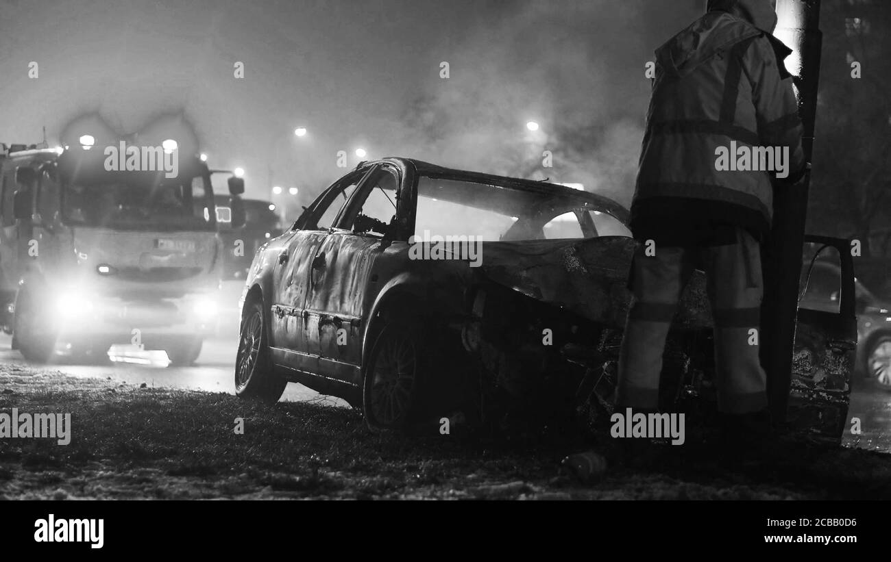 Heavy vehicle accident Black and White Stock Photos & Images - Alamy