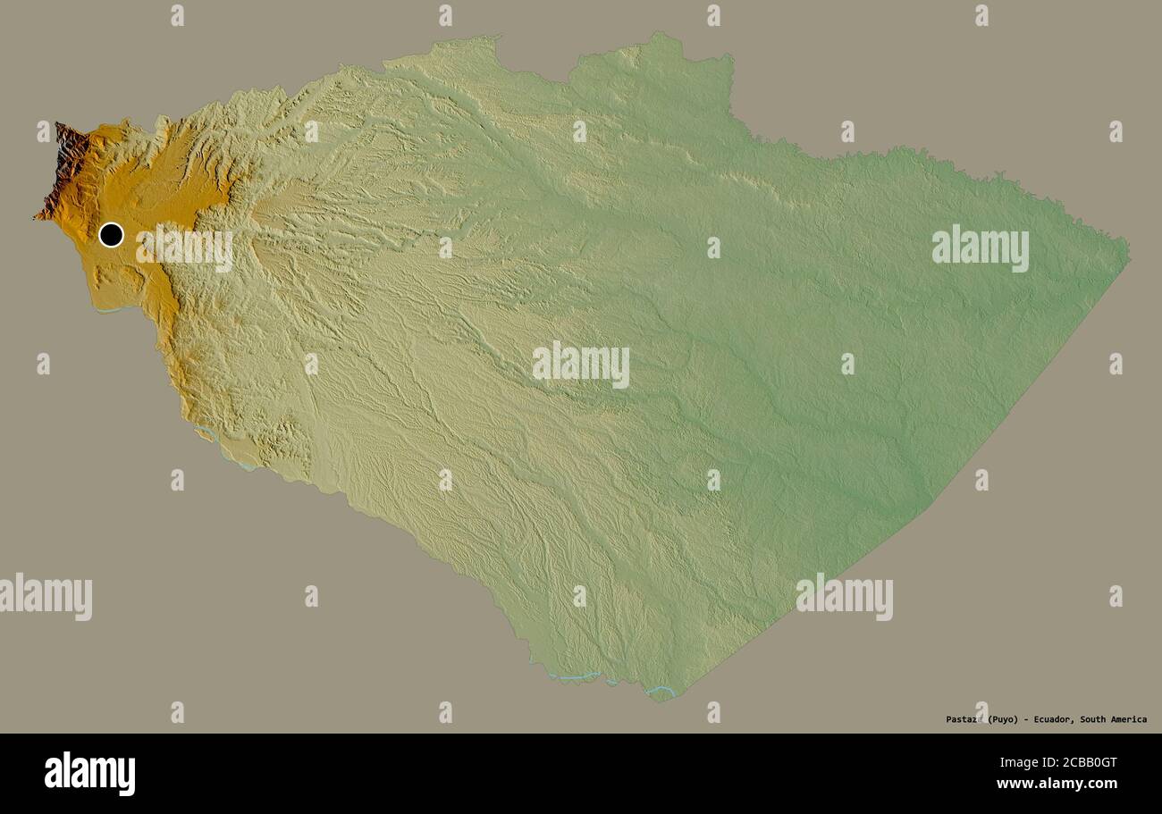 Shape of Pastaza, province of Ecuador, with its capital isolated on a ...