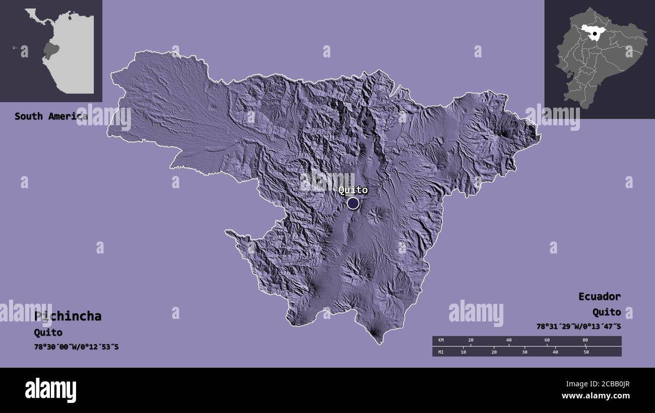 Shape of Pichincha, province of Ecuador, and its capital. Distance ...