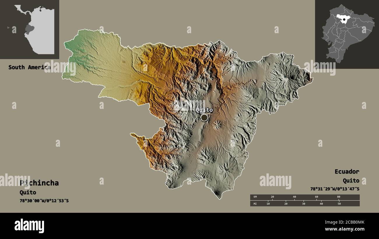 Shape of Pichincha, province of Ecuador, and its capital. Distance ...