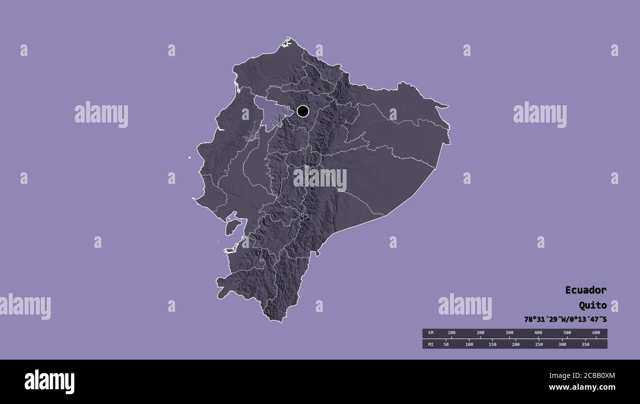 Desaturated shape of Ecuador with its capital, main regional division ...