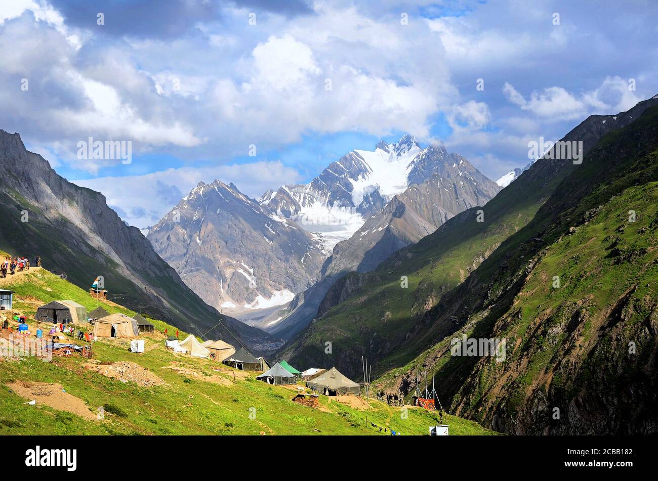 Hindu devotees visit during their pilgrimage from Baltal Base Camp to ...