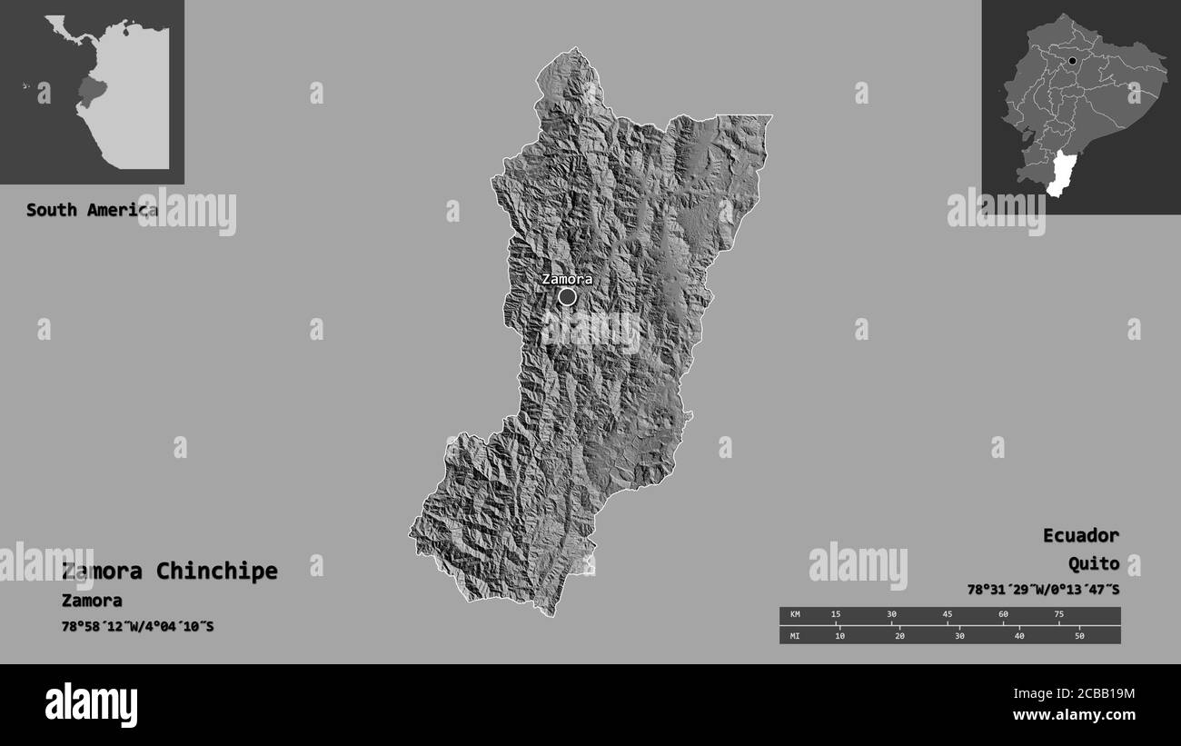 Shape of Zamora Chinchipe, province of Ecuador, and its capital ...
