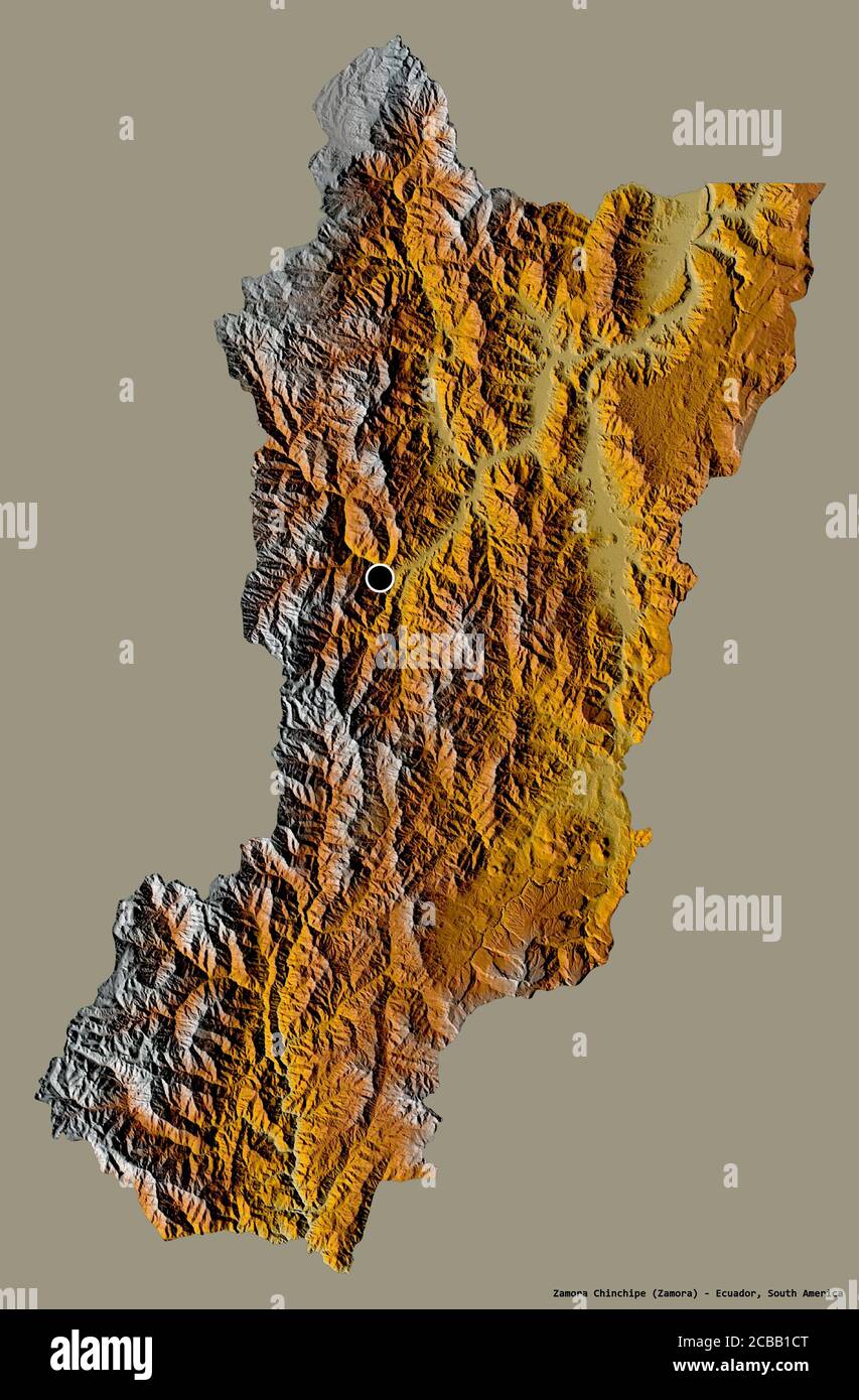 Shape of Zamora Chinchipe, province of Ecuador, with its capital ...