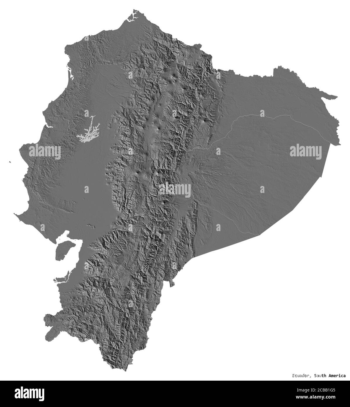 Shape of Ecuador with its capital isolated on white background. Bilevel ...