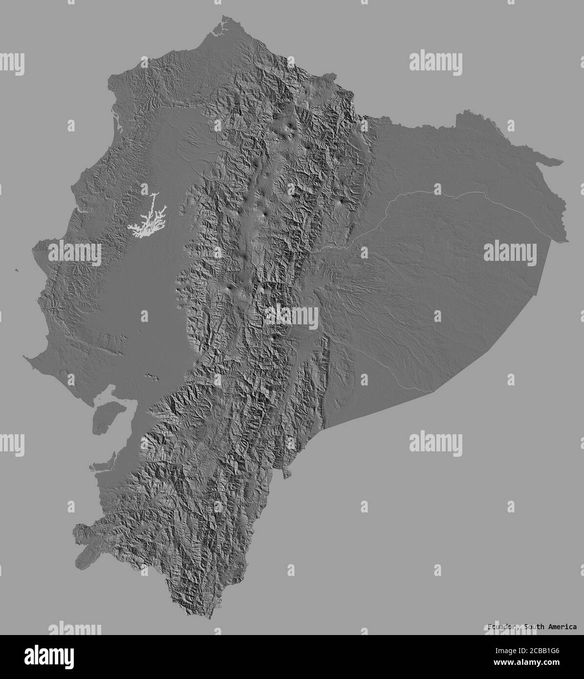 Shape of Ecuador with its capital isolated on a solid color background ...