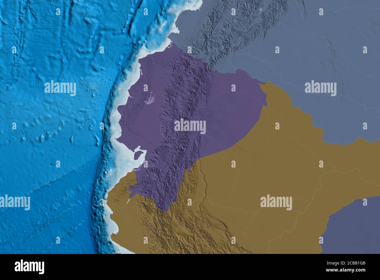 Extended area of Ecuador. Colored elevation map. 3D rendering Stock ...