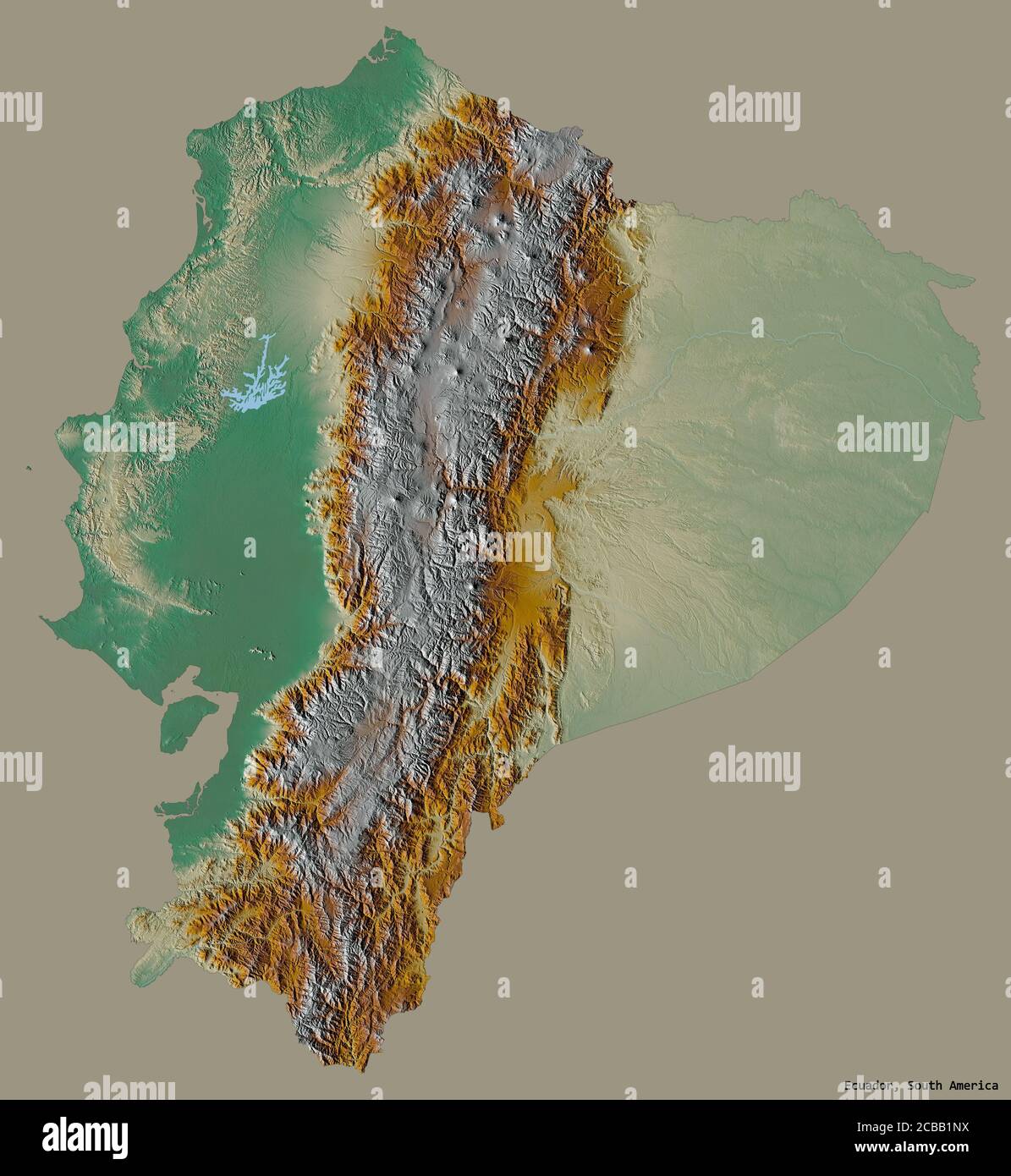 Shape of Ecuador with its capital isolated on a solid color background ...