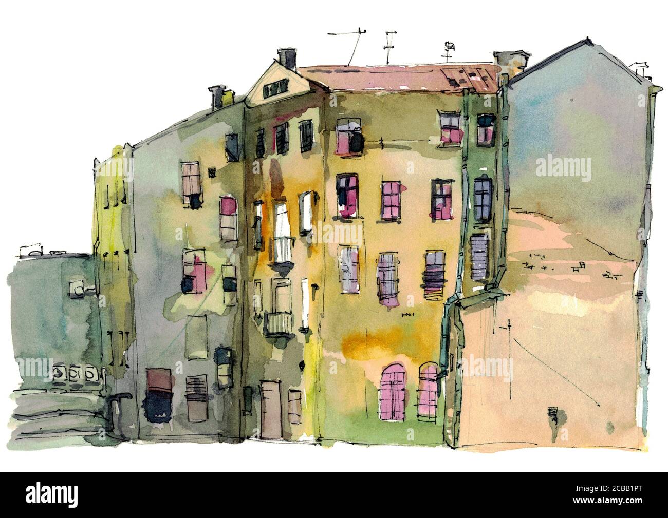 Old house watercolor hand drawn illustration isolated. Lost home ...