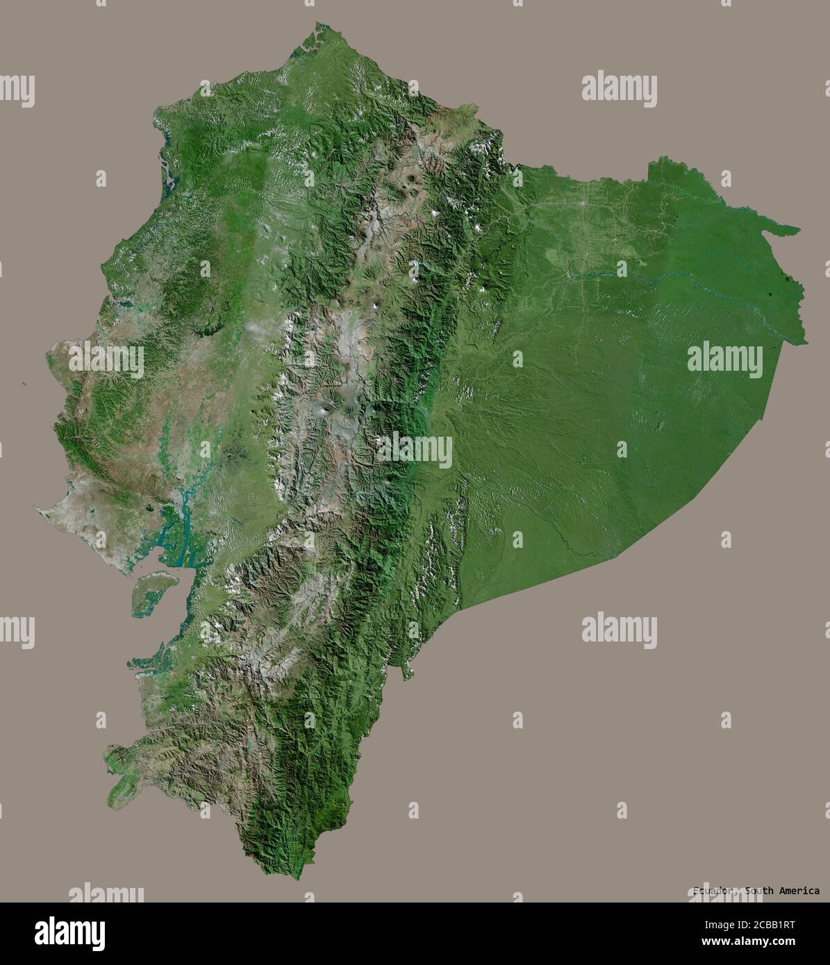 Shape of Ecuador with its capital isolated on a solid color background ...