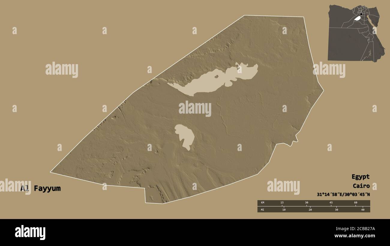 Shape of Al Fayyum, governorate of Egypt, with its capital isolated on ...