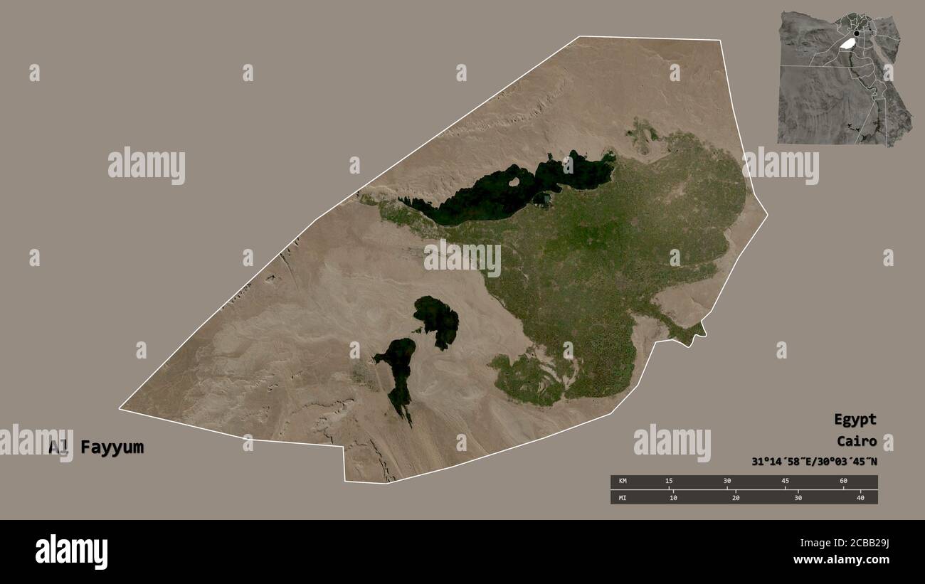 Shape of Al Fayyum, governorate of Egypt, with its capital isolated on ...