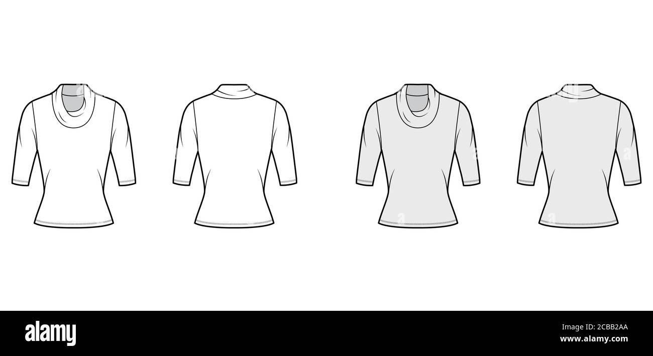 Cowl turtleneck jersey sweater technical fashion illustration with ...