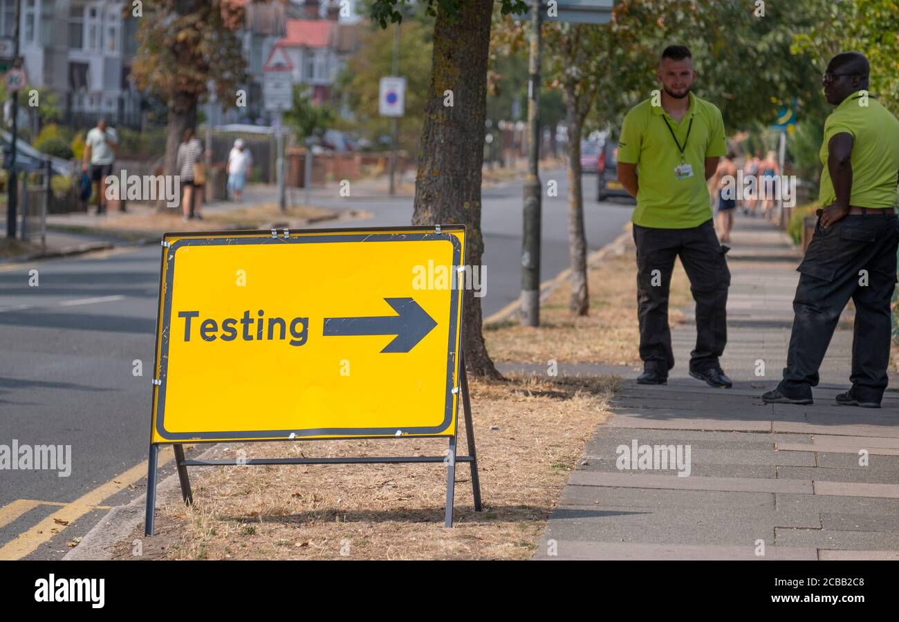 Merton Park, London, UK. 12 August 2020. Quiet Drive-in Covid-19 test ...