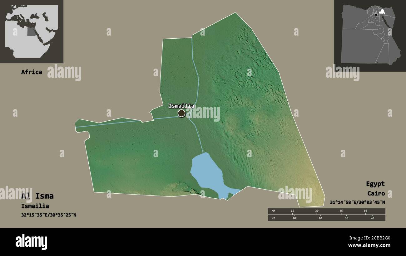 Shape of Al Isma, governorate of Egypt, and its capital. Distance scale ...
