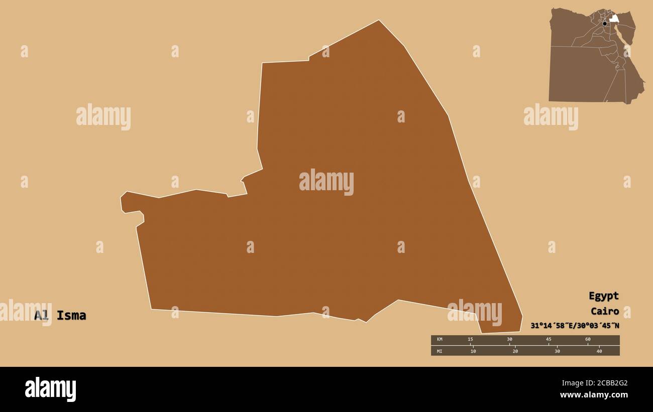 Shape of Al Isma, governorate of Egypt, with its capital isolated on ...