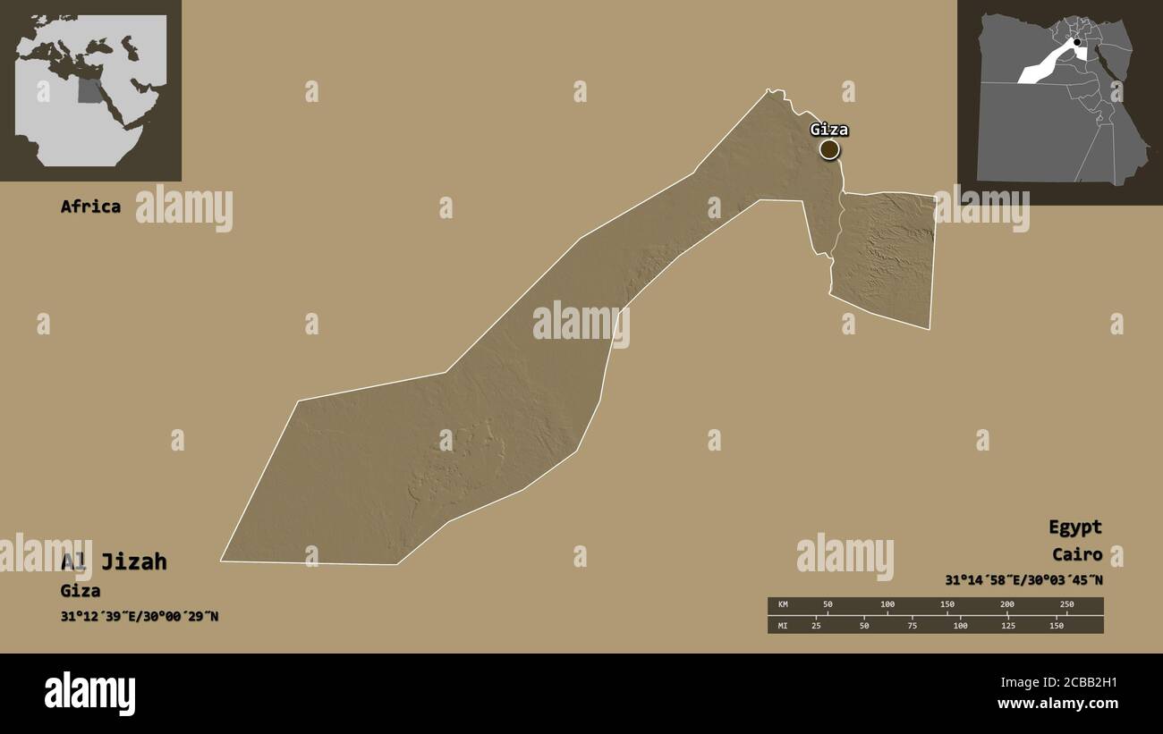 Shape of Al Jizah, governorate of Egypt, and its capital. Distance ...