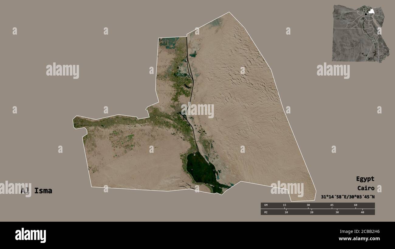 Shape of Al Isma, governorate of Egypt, with its capital isolated on ...
