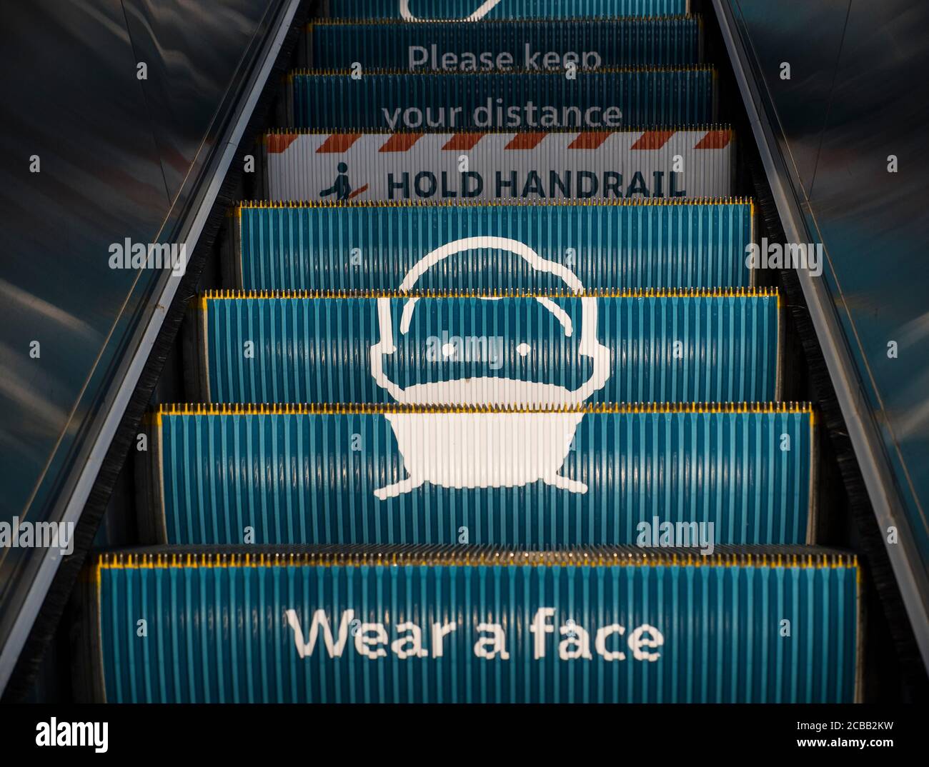 Wear a Face Mask Message, on Escalators, Reading Rail Station, Reading ...