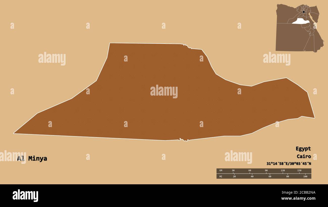 Shape of Al Minya, governorate of Egypt, with its capital isolated on ...