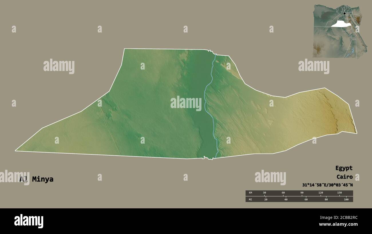 Shape of Al Minya, governorate of Egypt, with its capital isolated on ...