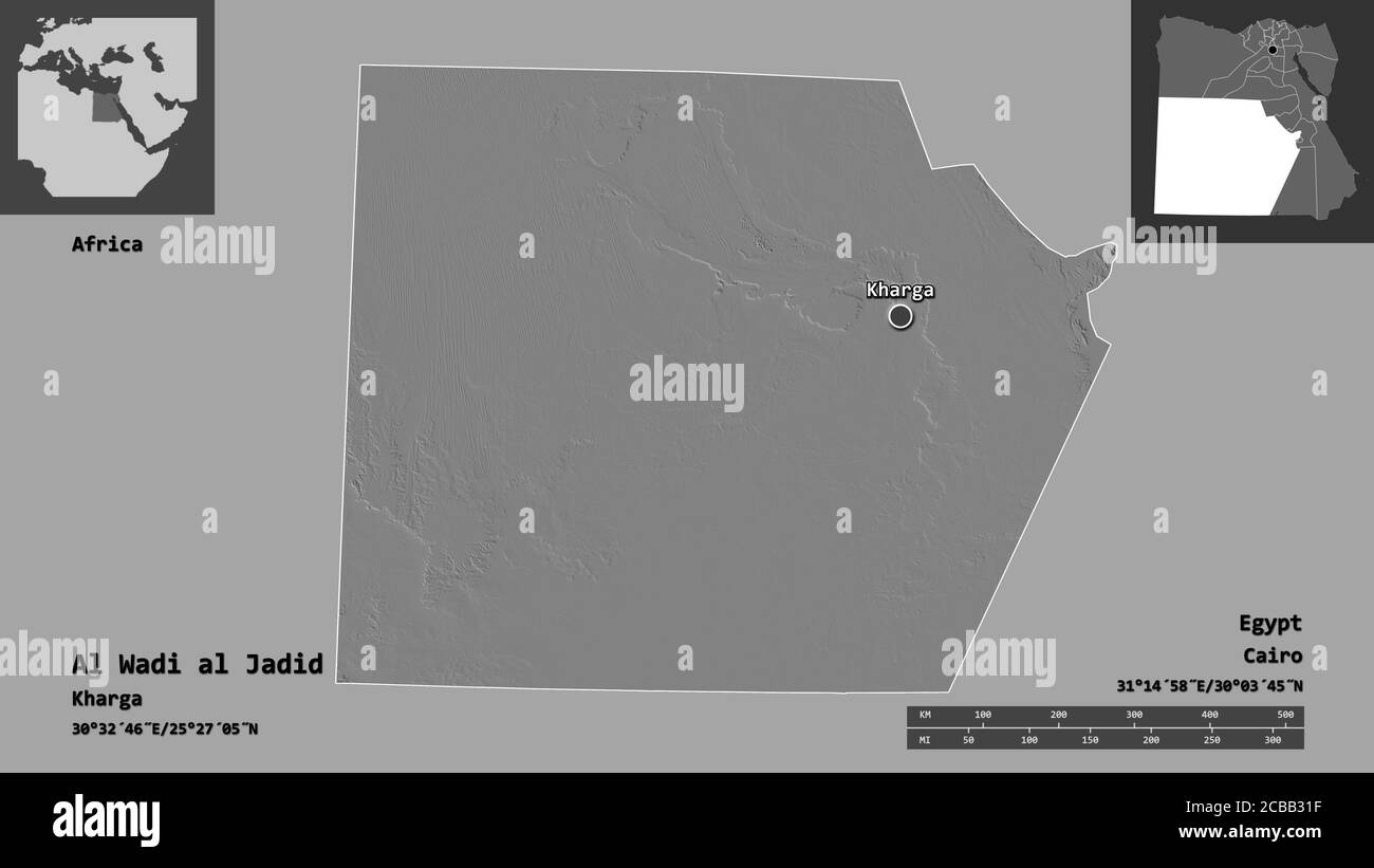 Shape of Al Wadi al Jadid, governorate of Egypt, and its capital ...