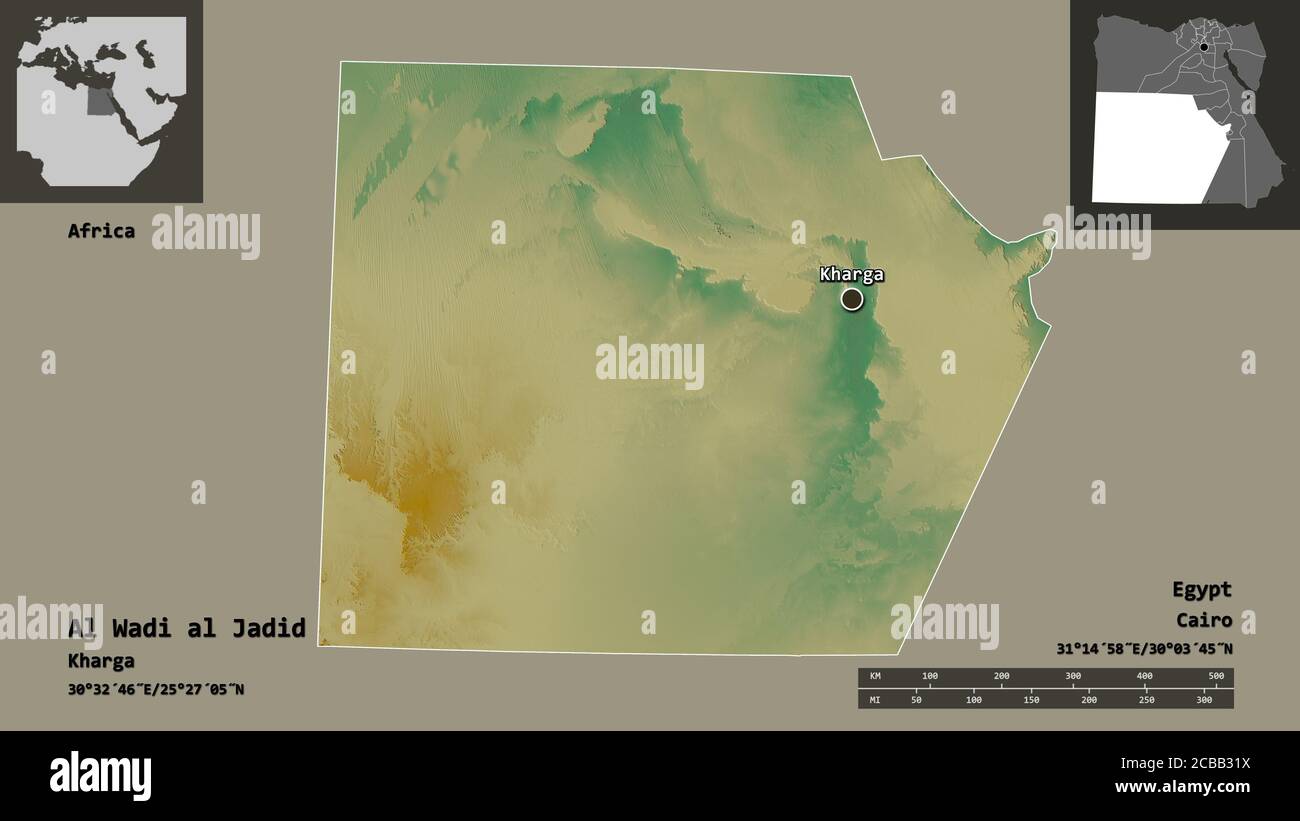 Shape of Al Wadi al Jadid, governorate of Egypt, and its capital ...