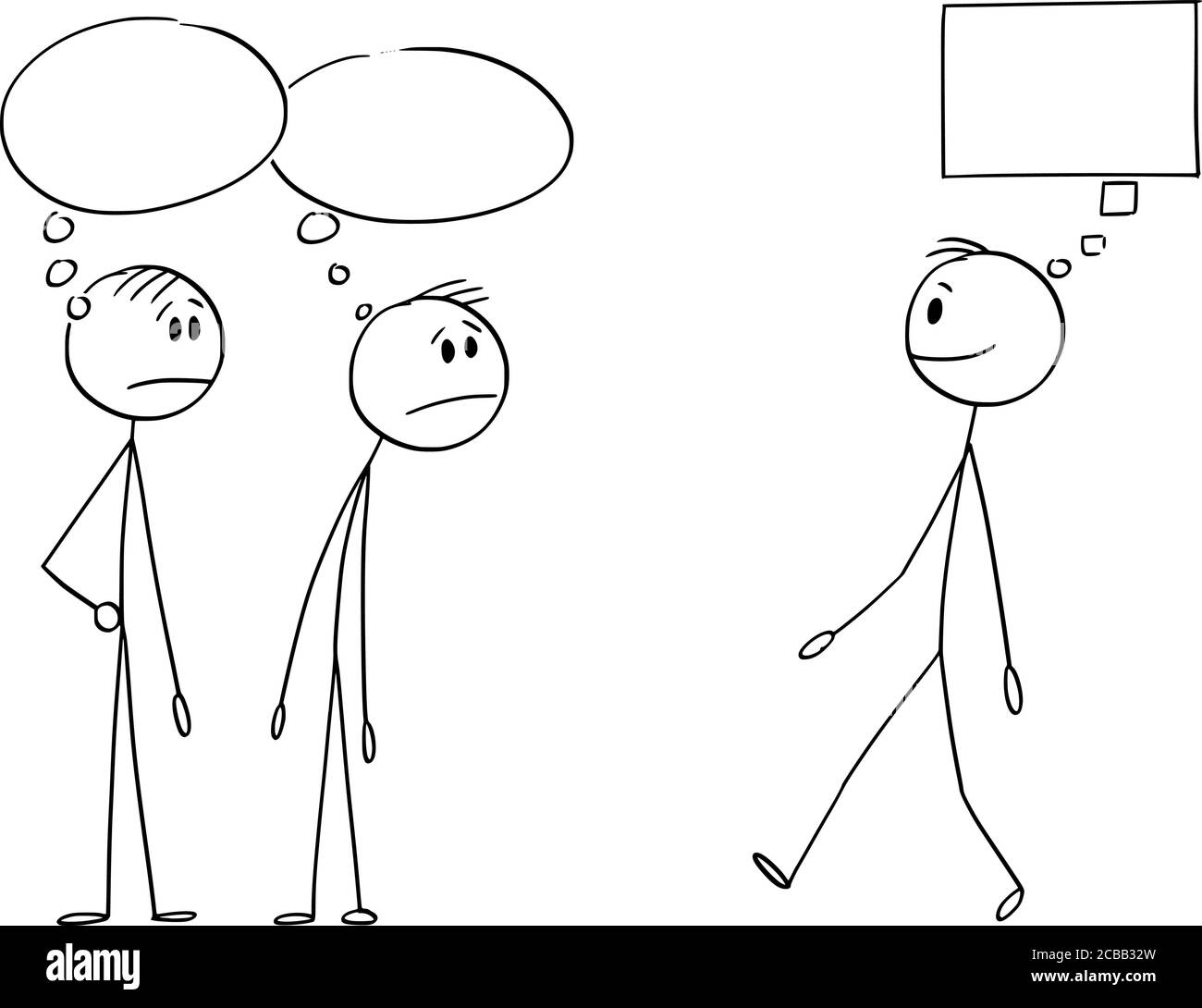 Vector cartoon stick figure drawing conceptual illustration of two ...