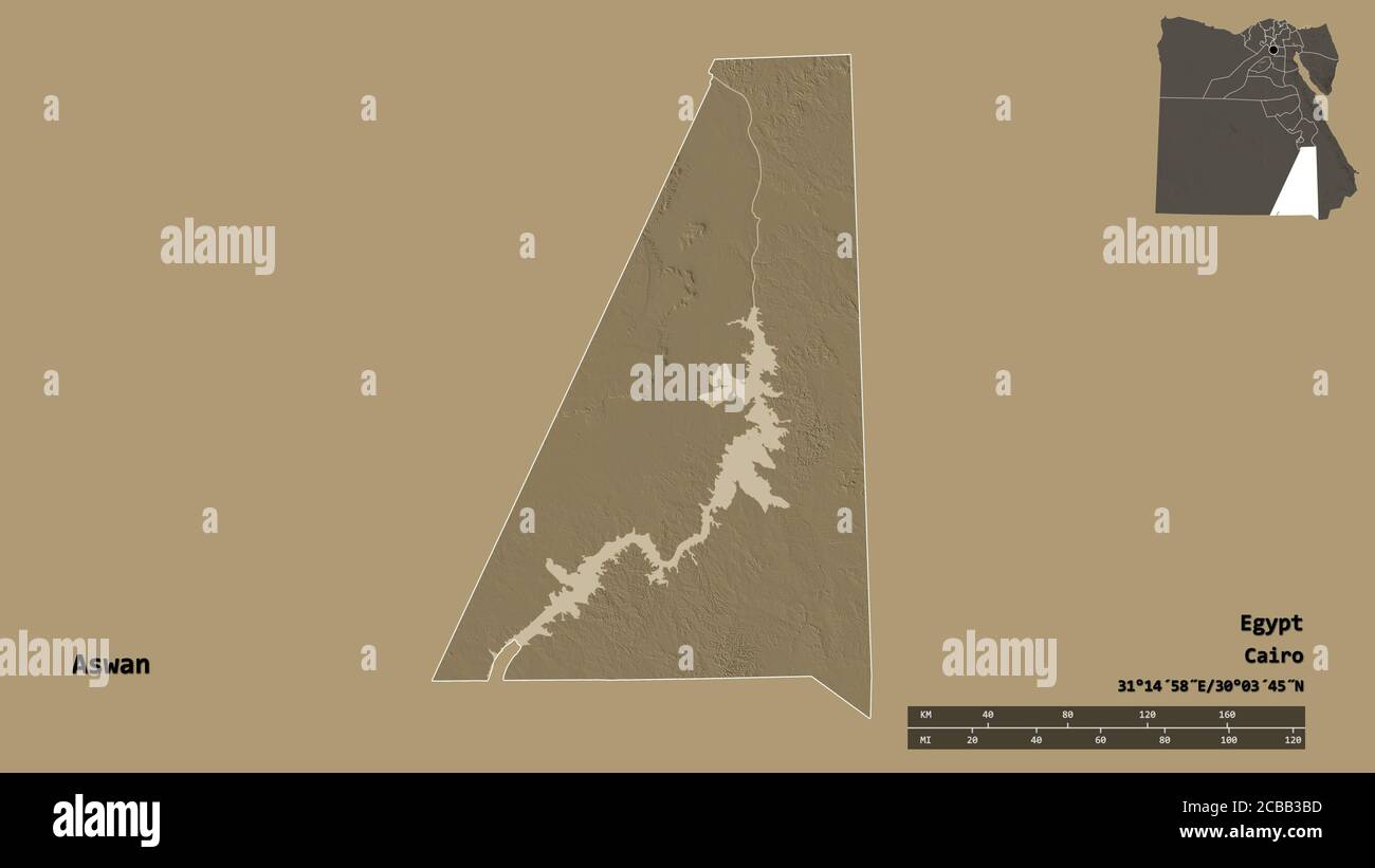 Shape of Aswan, governorate of Egypt, with its capital isolated on ...