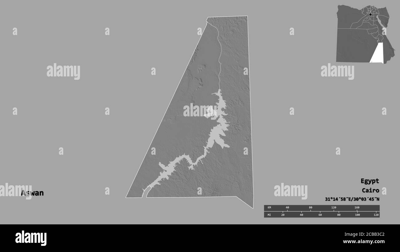 Shape of Aswan, governorate of Egypt, with its capital isolated on ...