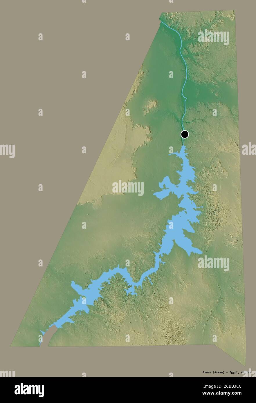 Shape of Aswan, governorate of Egypt, with its capital isolated on a ...