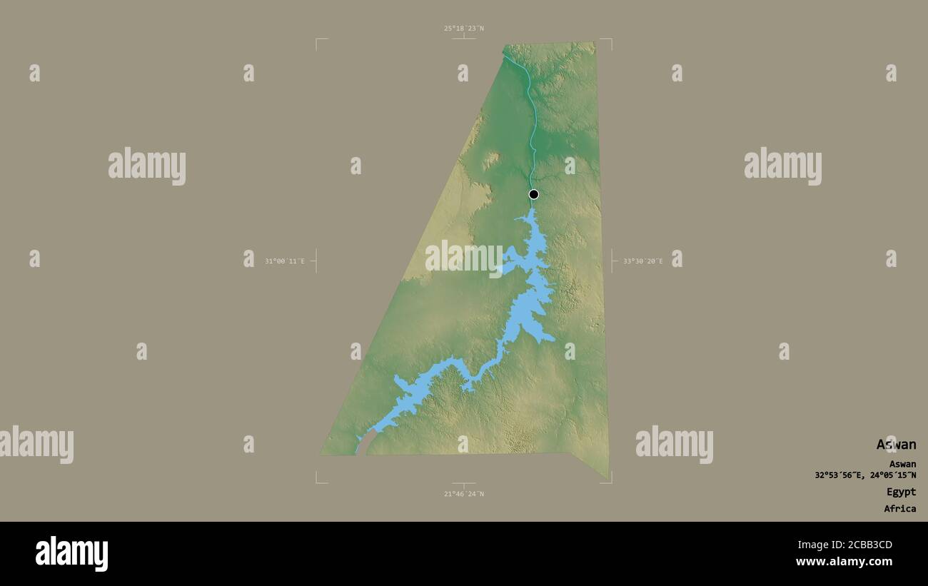 Area of Aswan, governorate of Egypt, isolated on a solid background in ...