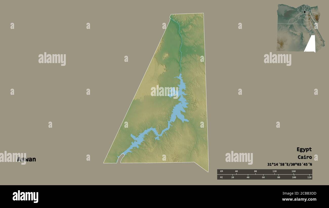 Shape of Aswan, governorate of Egypt, with its capital isolated on ...