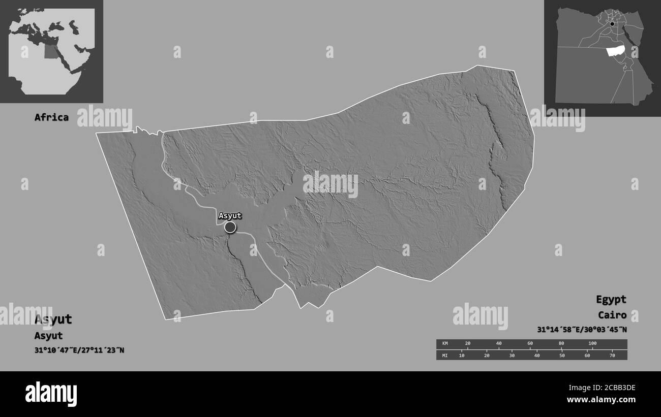 Shape of Asyut, governorate of Egypt, and its capital. Distance scale ...