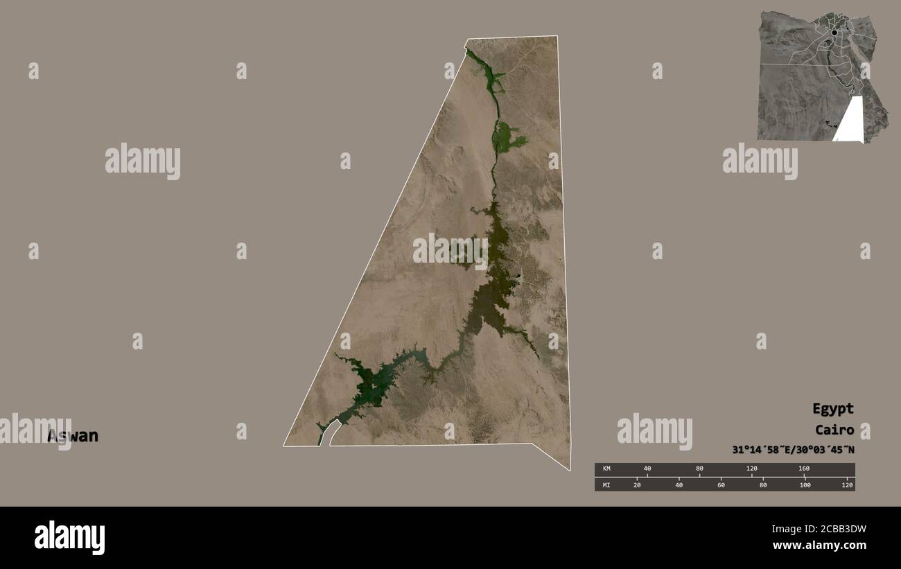 Shape of Aswan, governorate of Egypt, with its capital isolated on ...
