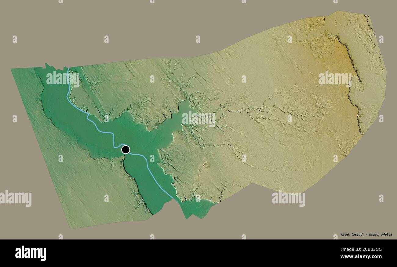 Shape of Asyut, governorate of Egypt, with its capital isolated on a ...