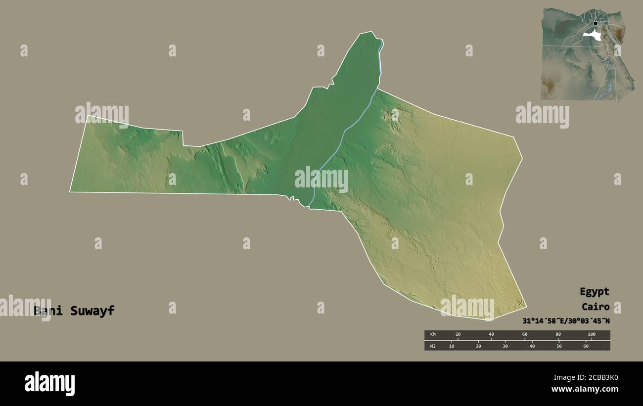 Shape of Bani Suwayf, governorate of Egypt, with its capital isolated ...