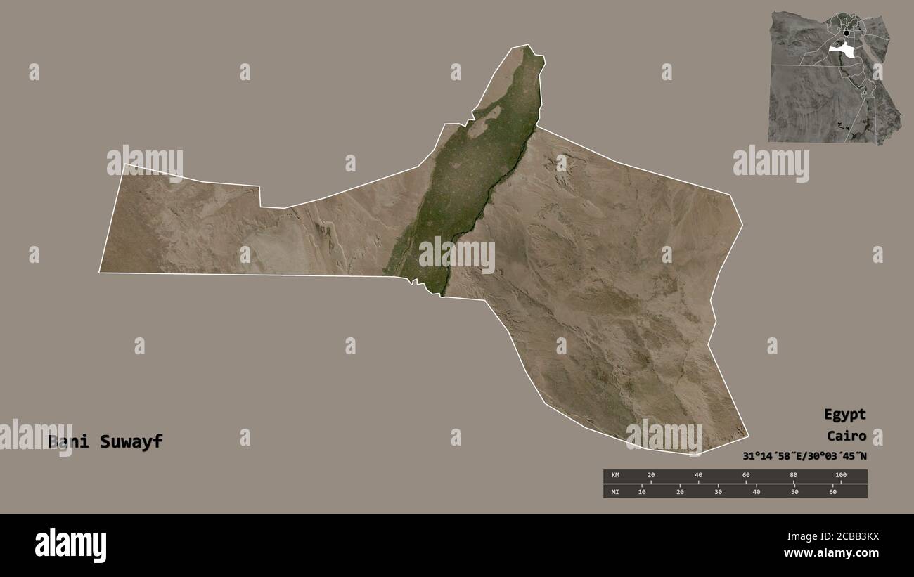 Shape of Bani Suwayf, governorate of Egypt, with its capital isolated ...