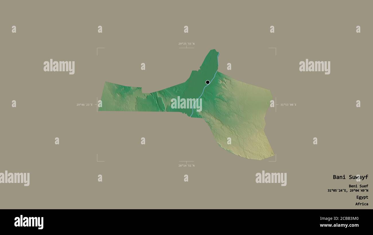 Area of Bani Suwayf, governorate of Egypt, isolated on a solid ...