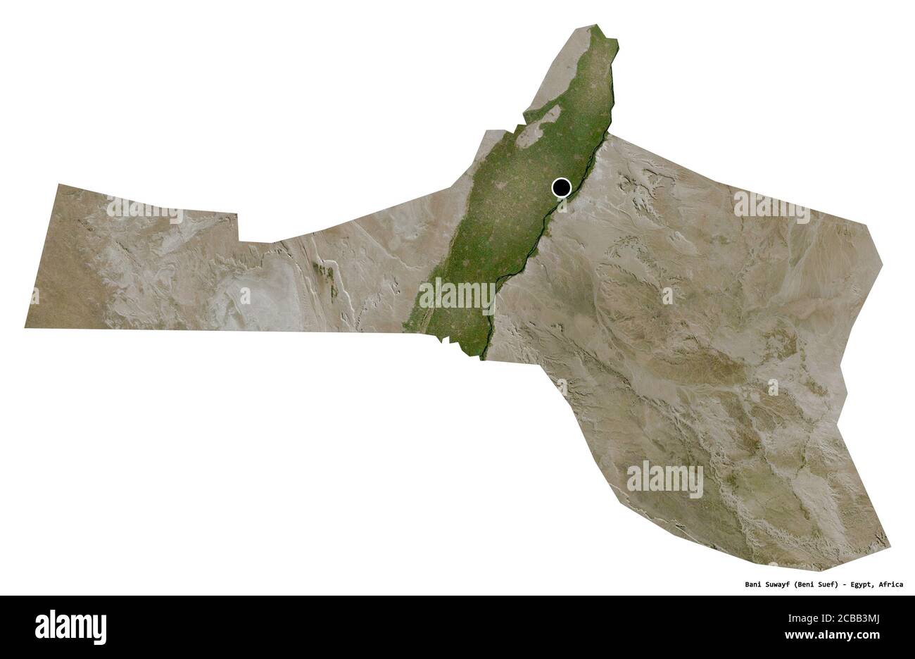 Shape of Bani Suwayf, governorate of Egypt, with its capital isolated on white background ...