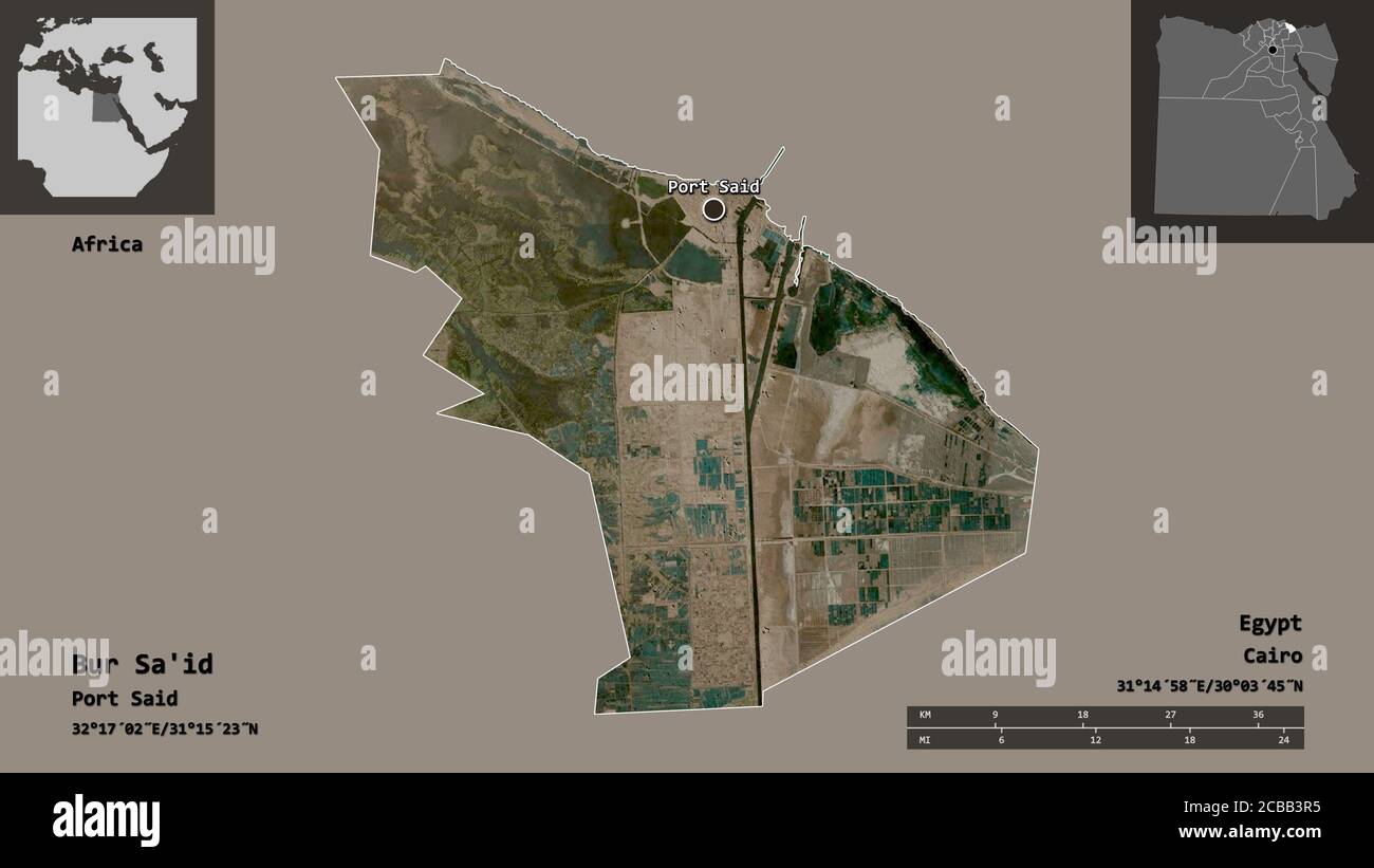 Shape of Bur Sa'id, governorate of Egypt, and its capital. Distance ...