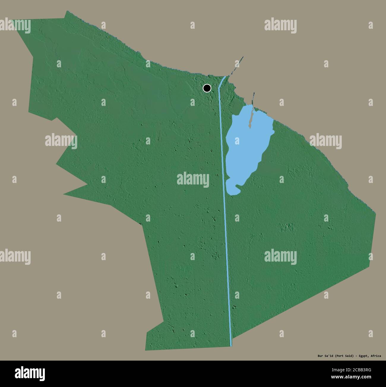 Shape of Bur Sa'id, governorate of Egypt, with its capital isolated on ...