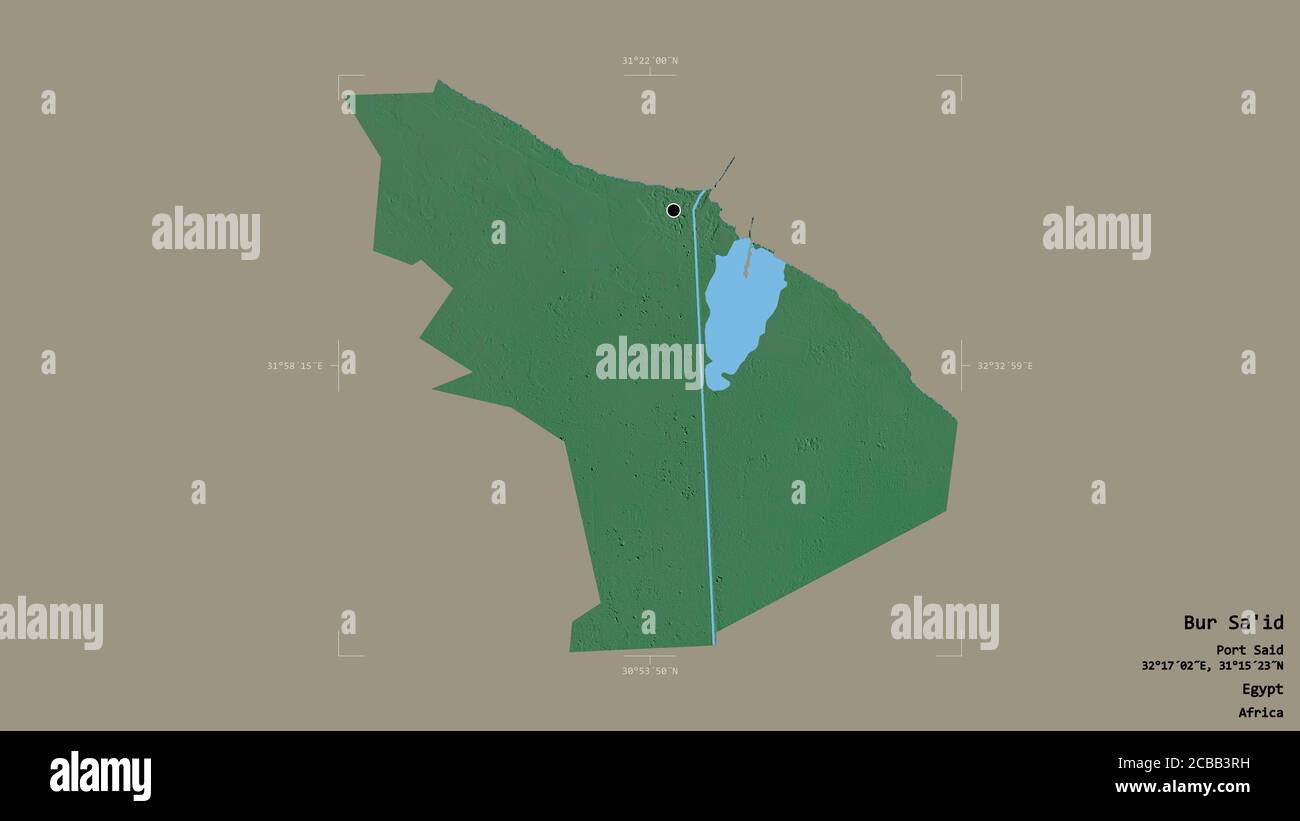 Area of Bur Sa'id, governorate of Egypt, isolated on a solid background ...