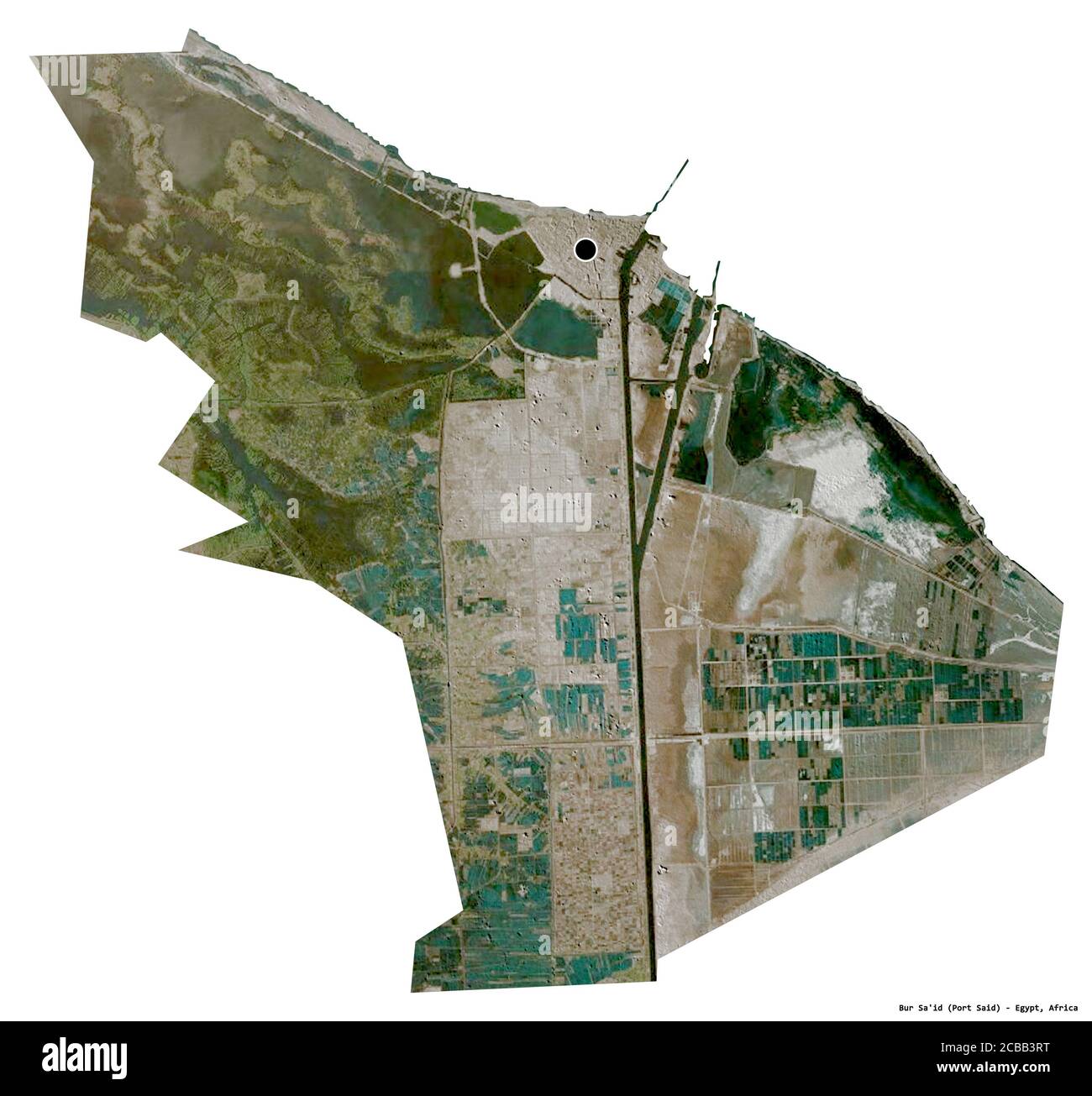 Shape of Bur Sa'id, governorate of Egypt, with its capital isolated on ...