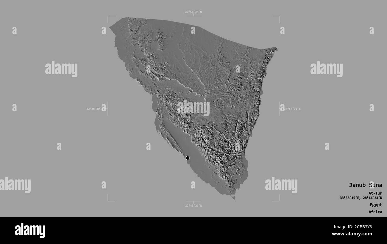 Area of Janub Sina, governorate of Egypt, isolated on a solid ...