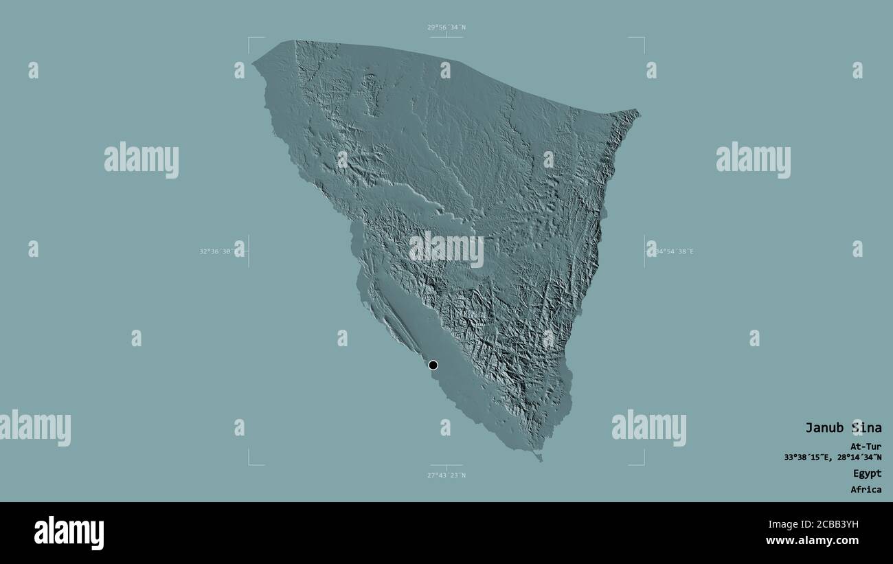 Area of Janub Sina, governorate of Egypt, isolated on a solid ...