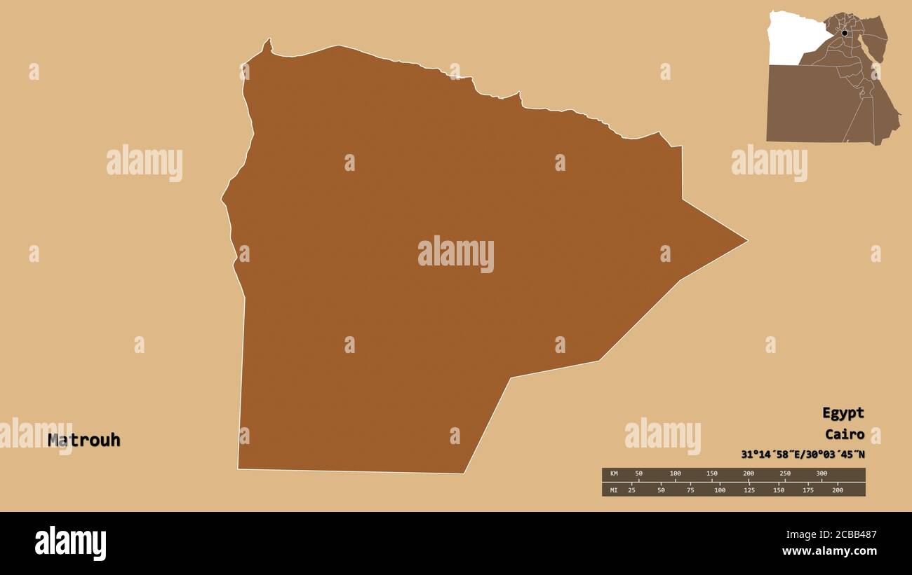 Shape of Matrouh, governorate of Egypt, with its capital isolated on ...